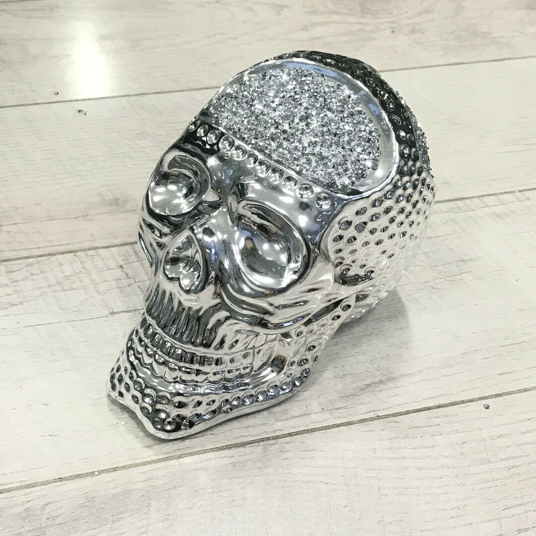 Beautiful Crushed Diamond Silver Skull Head Crystal Decorative Mirror ...