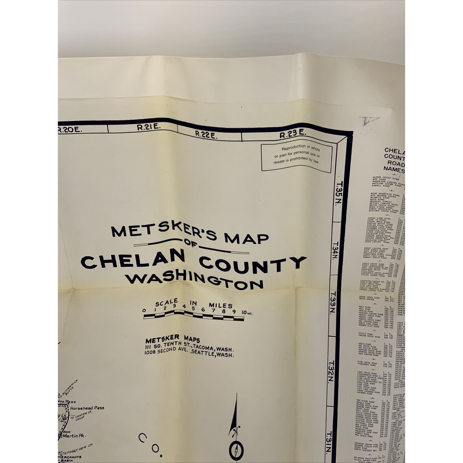 Metsker's Map Chelan County Washington 1980s the Sportsmen's Pocket ...