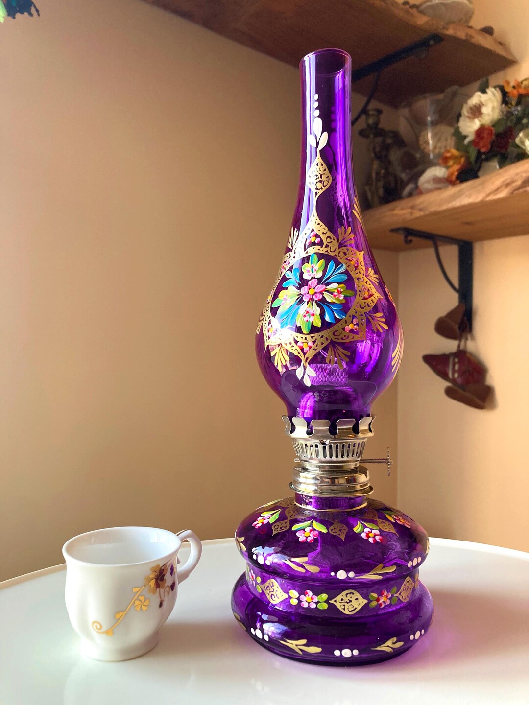 Decorative Oil Lamp, Kerosene Lamp With Handicraft Art, Purple Color - Etsy