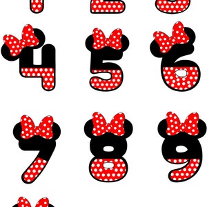 Minnie Mouse Number 0 ~ 9 Birthday Font Numbers - Etsy