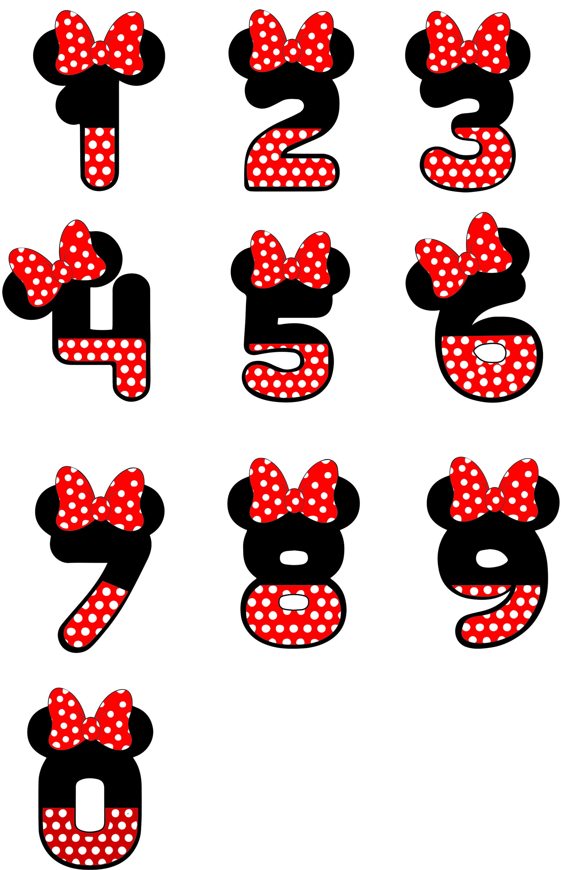 Minnie Mouse Number 0 ~ 9 Birthday Font Numbers - Etsy