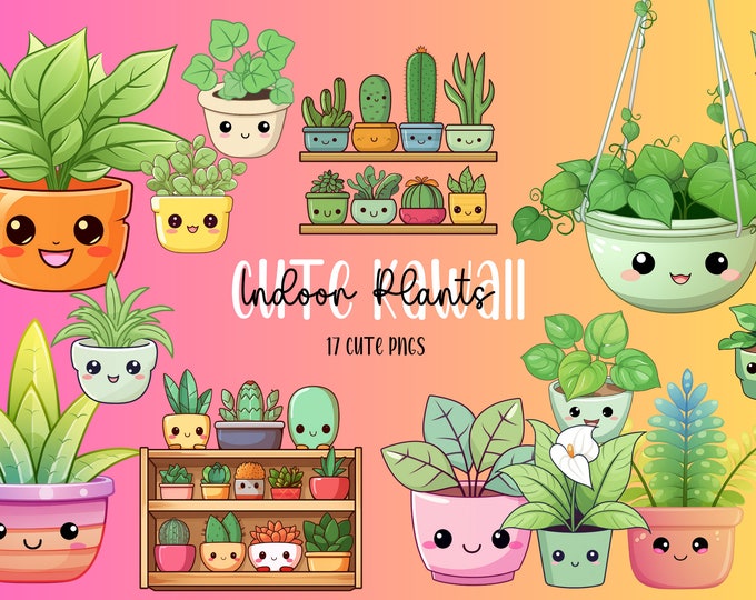 Cute Kawaii Plants Clipart, Kawaii Clipart Designs, Commercial Use ...