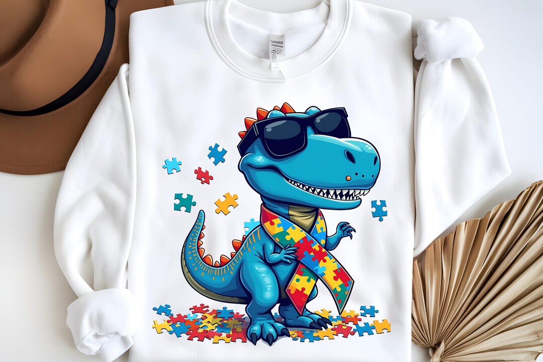 Blue Autism T-rex Png, Sublimation Design, Blue Dino Png, Autism ...