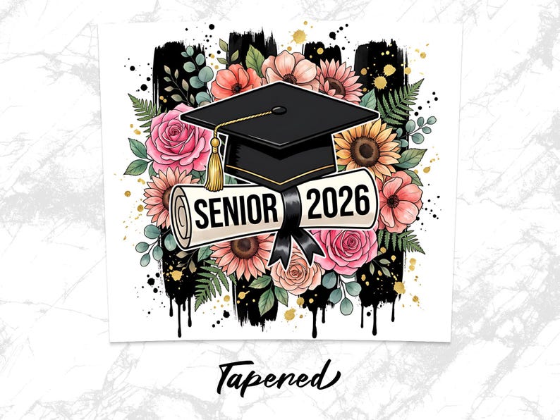 Senior 2026 20oz Tumbler Wrap PNG, Graduation Floral Tumbler Design ...