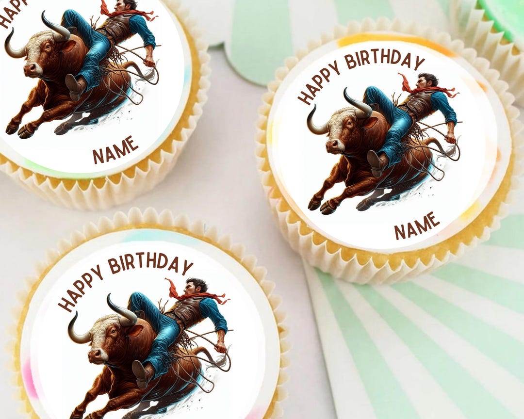 PERSONALISED Birthday BULLRIDER Theme Edible Topper / Cupcake Cookie ...