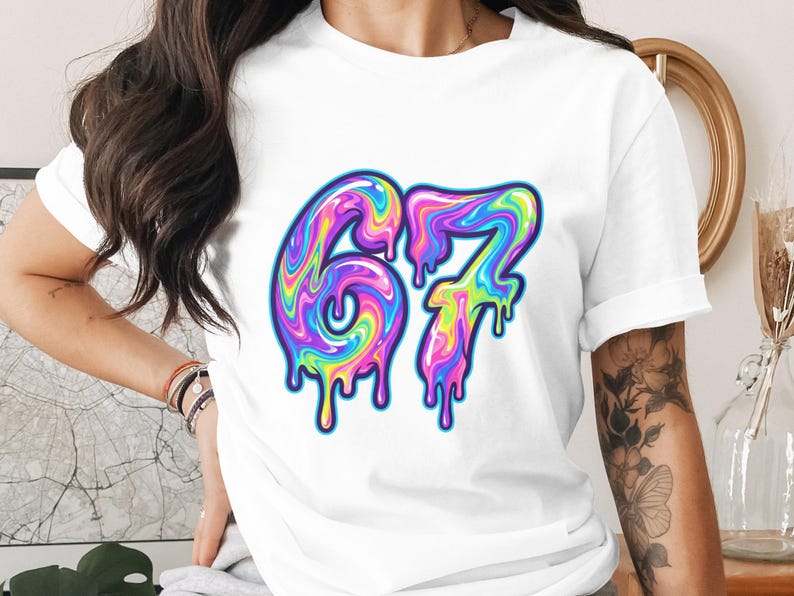 Six Seven PNG Clipart, Dripping Numbers, Colorful 67 Graphic ...