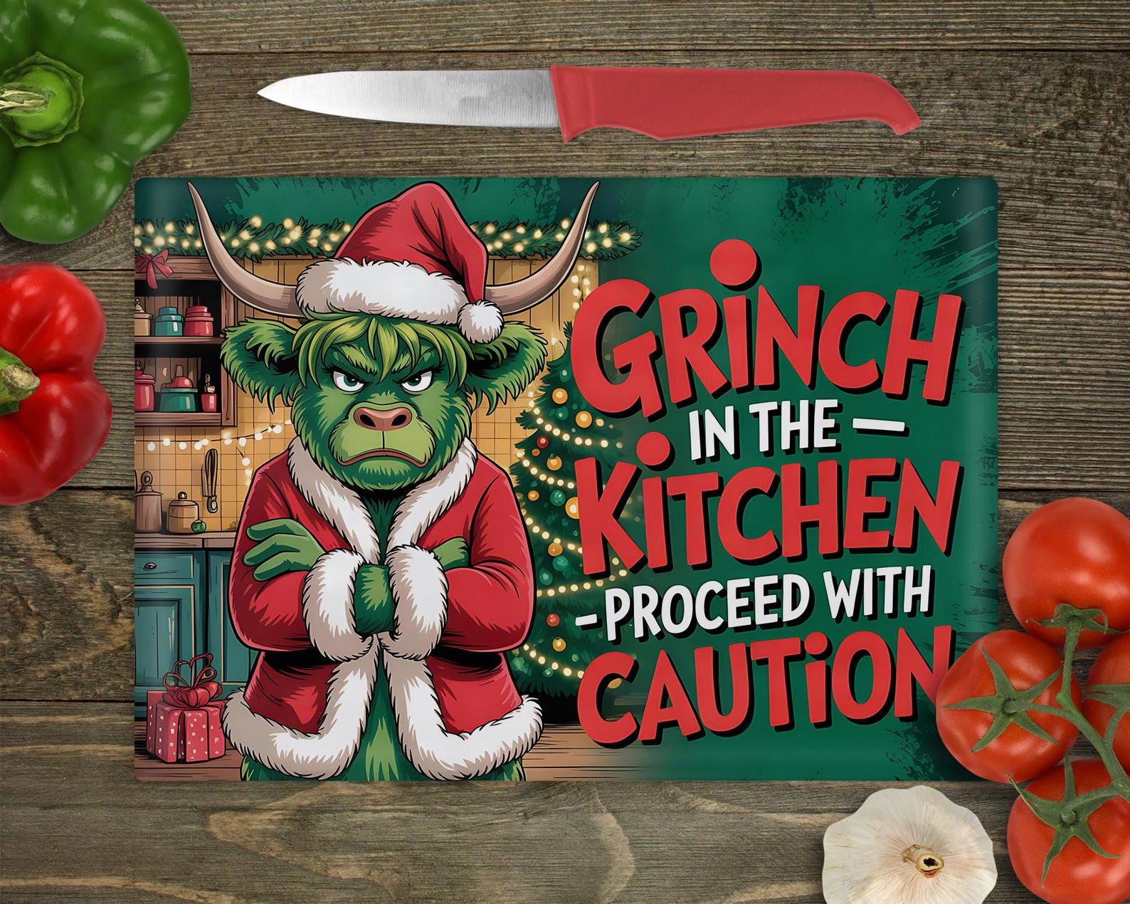 Grumpy Highland Cow Cutting Board PNG, Funny Kitchen Sublimation ...