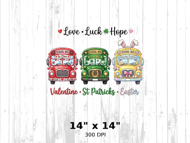 Love Luck Hope School Bus PNG, Valentine, St Patricks, Easter Bus PNG ...