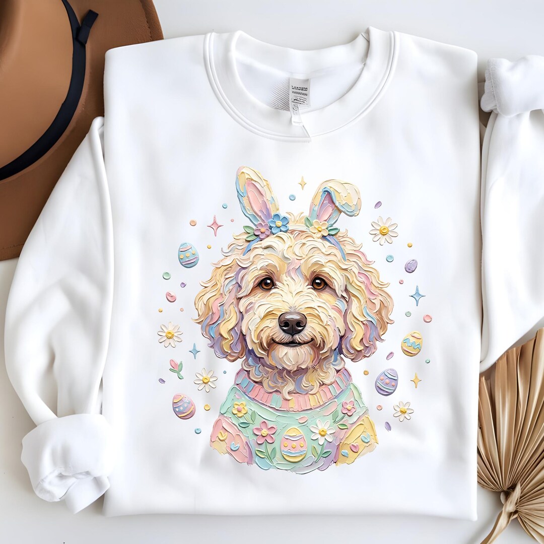 Easter Goldendoodle PNG, Pastel Dog Clipart, Cute Puppy PNG, Bunny Ears ...
