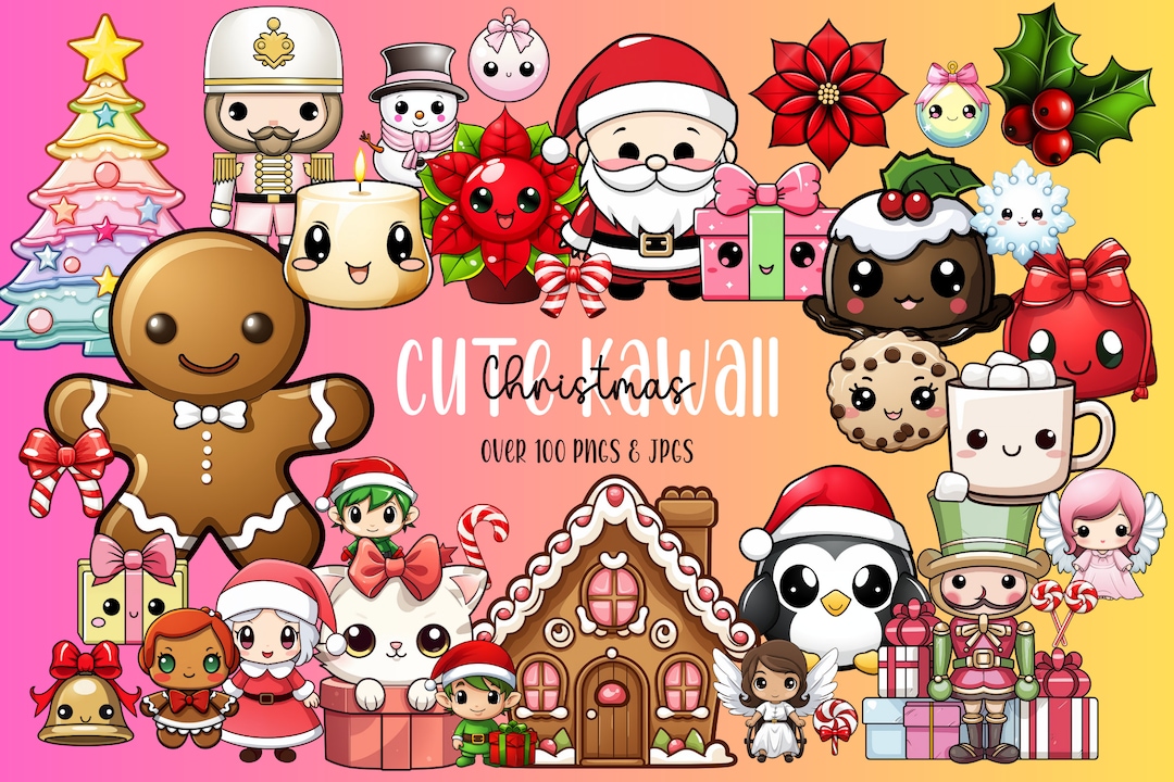 Cute Kawaii Christmas Clipart Over 100 Cute Christmas Graphics Winter ...
