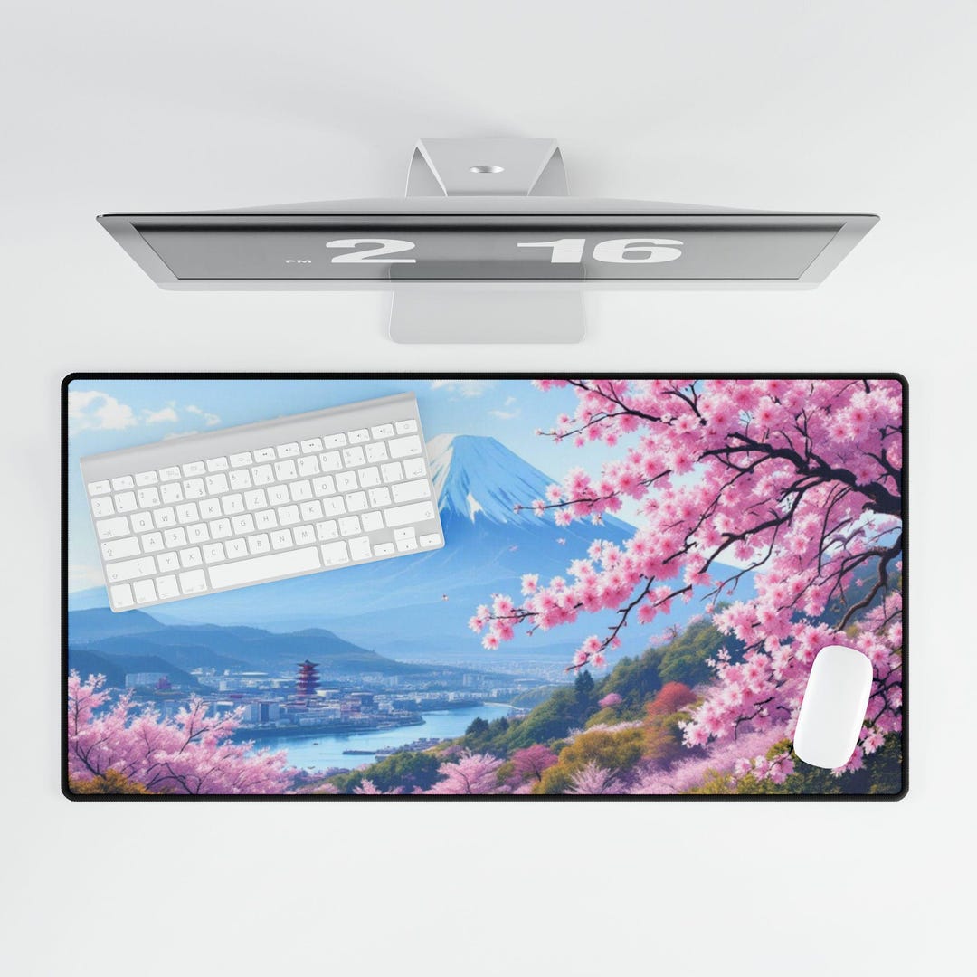 Mt Fiji Cherry Blossoms Desk Mat, Japanese Style Office Decor, Large ...
