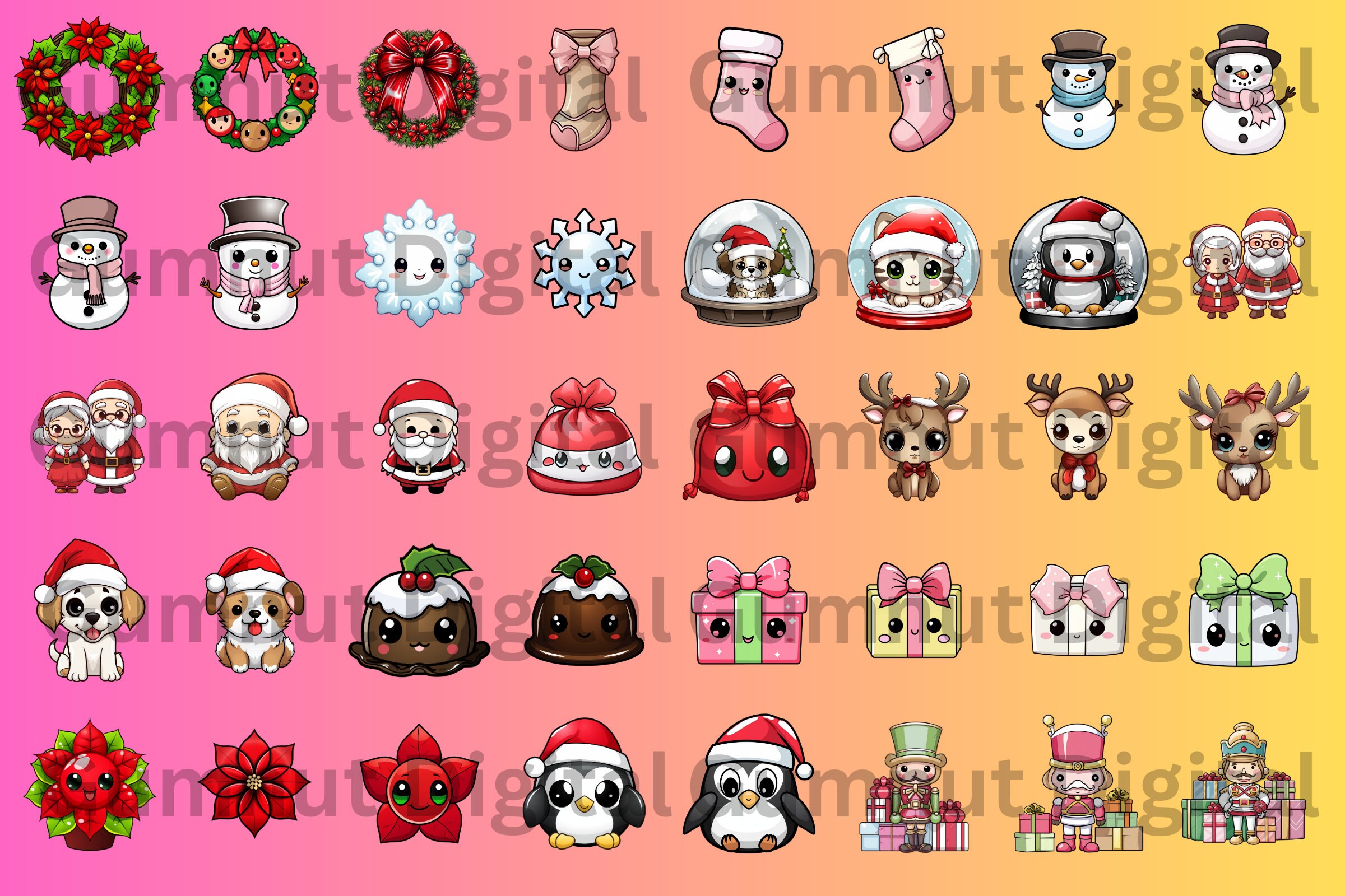 Cute Kawaii Christmas Clipart | Over 100 Cute Christmas Graphics ...