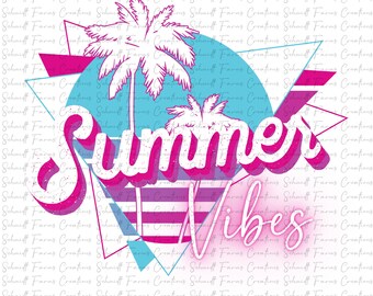 Summer Vibes, Retro Font, Black and White Versions, Palm Trees, Digital ...