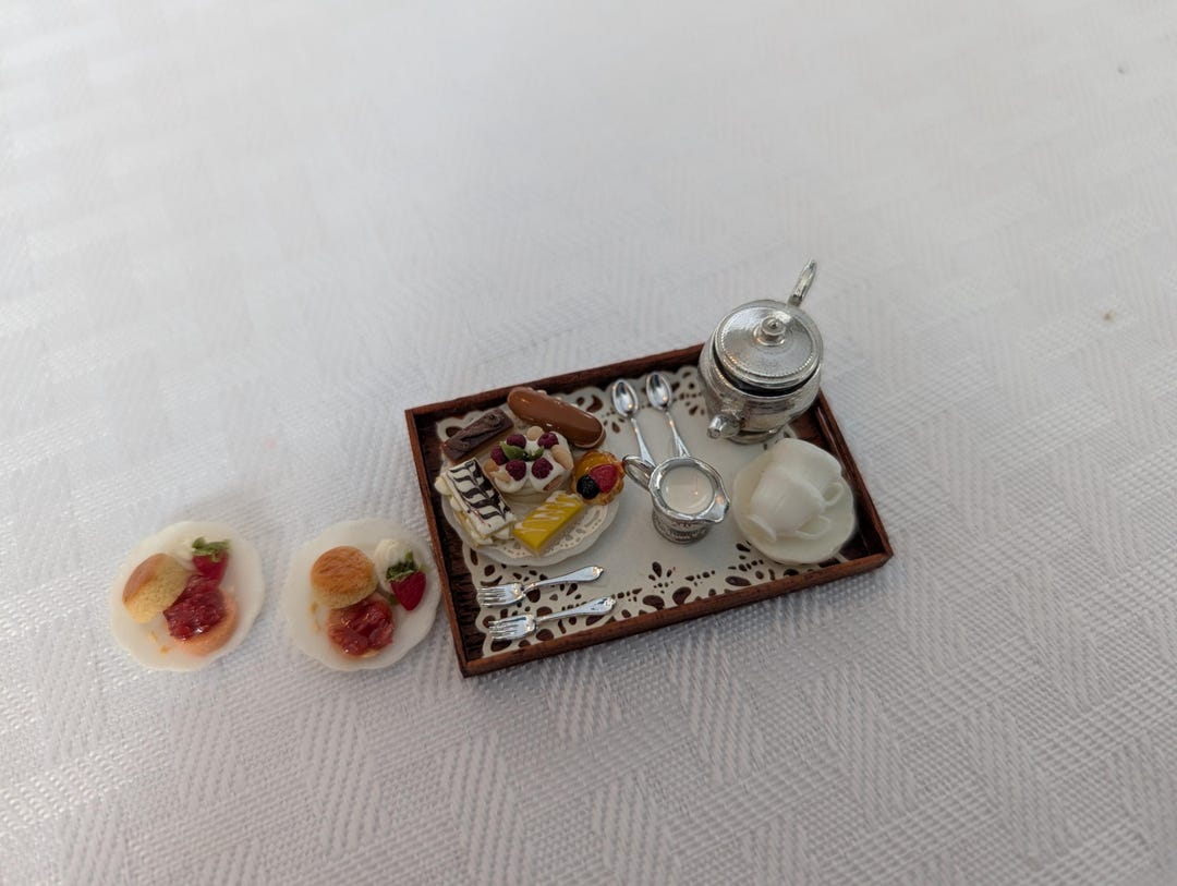 OOAK Artist Miniature Tea Tray With Two Plates of Scones Strawberries ...