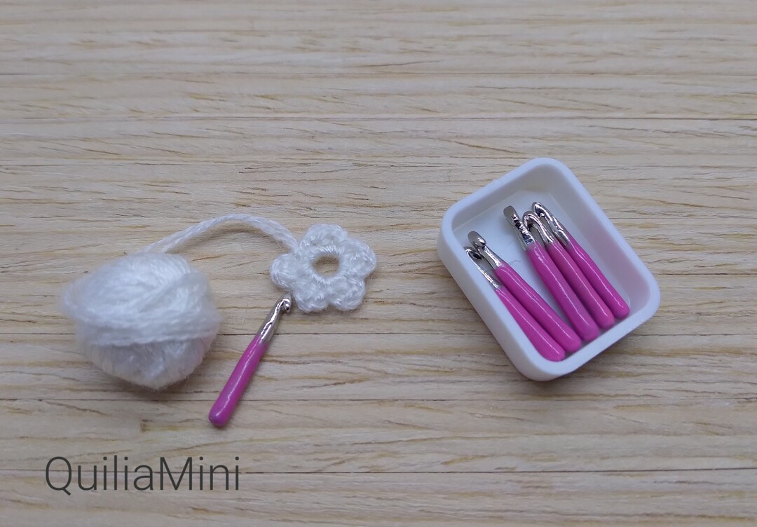TINIEST Crochet Hook in 1:12 Miniature PINK Handle With Mini Worked ...