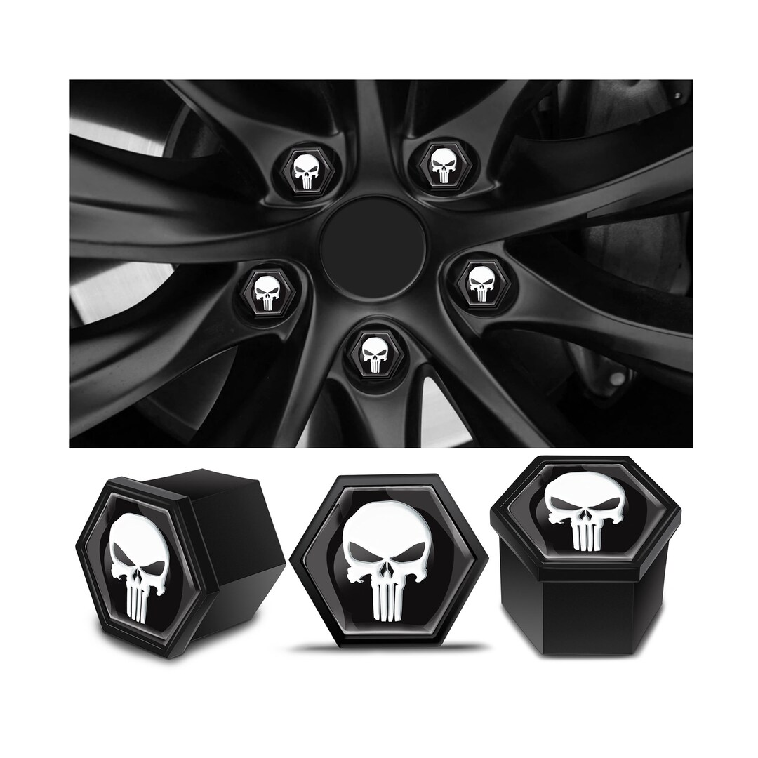 16x Wheel Nut Caps 4x Locking Bolt Covers Caps Universal Skull Gloss ...