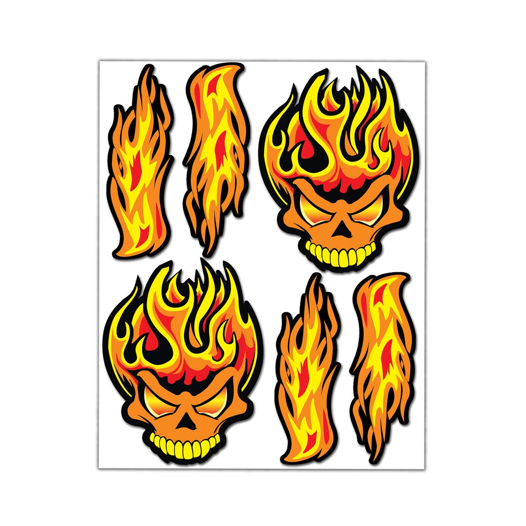 Stickers Set Vinyl Decals Skull Flame Fire Flames Laptop Car Motorcycle ...
