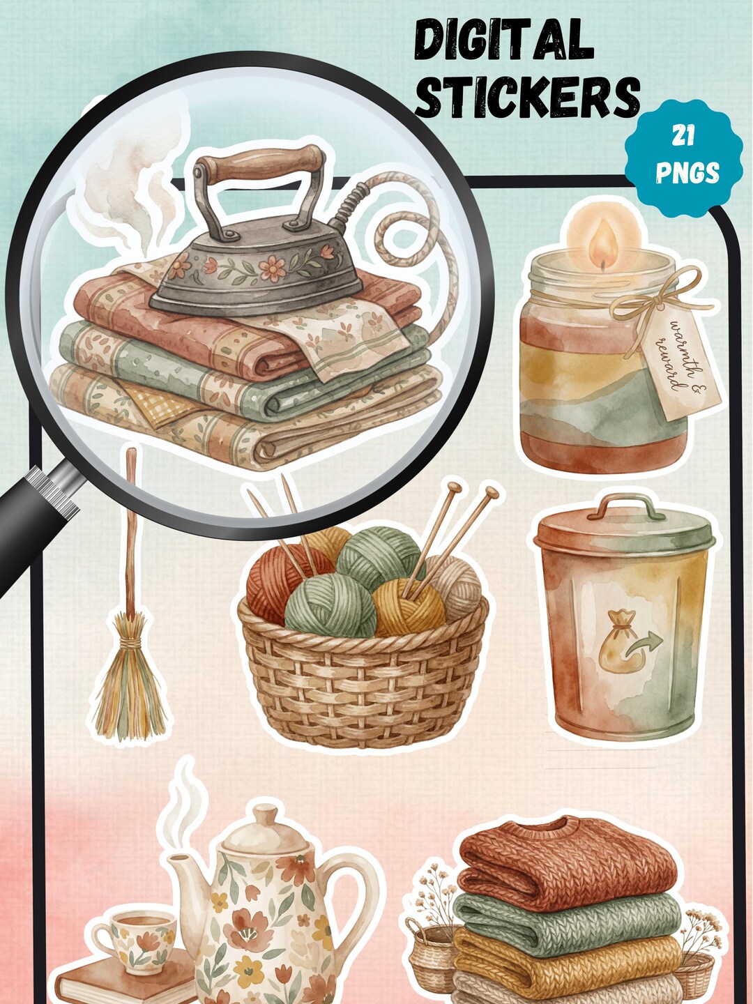 Watercolor Cottagecore Sticker Pack | Romanticizing Chores & Cleaning ...