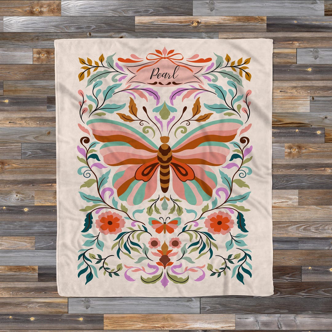 Boho Blush Butterfly Wings Personalized Baby Blanket. Bashful Blush ...