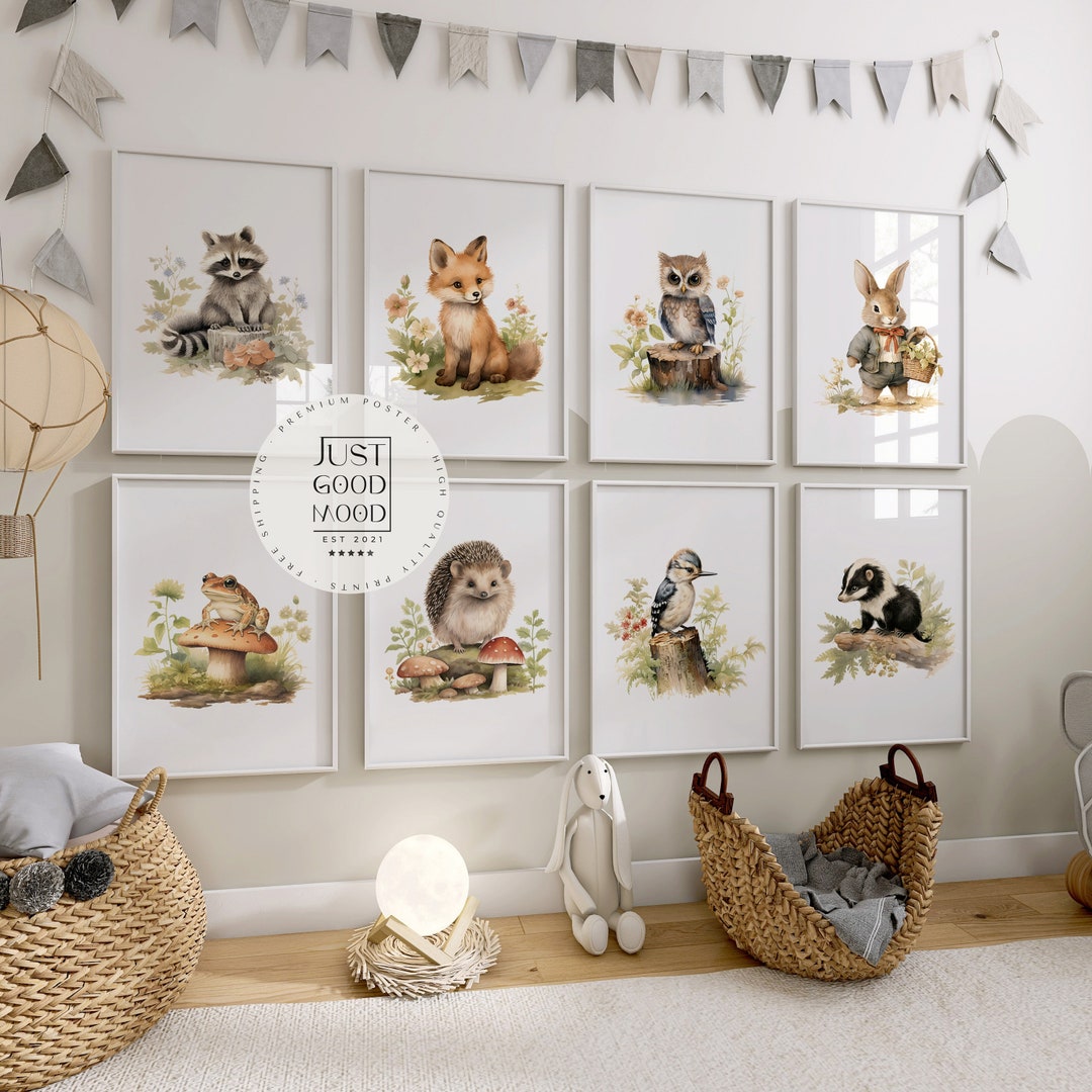 Children's Room Poster Animals Forest Watercolors Wall Decoration ...
