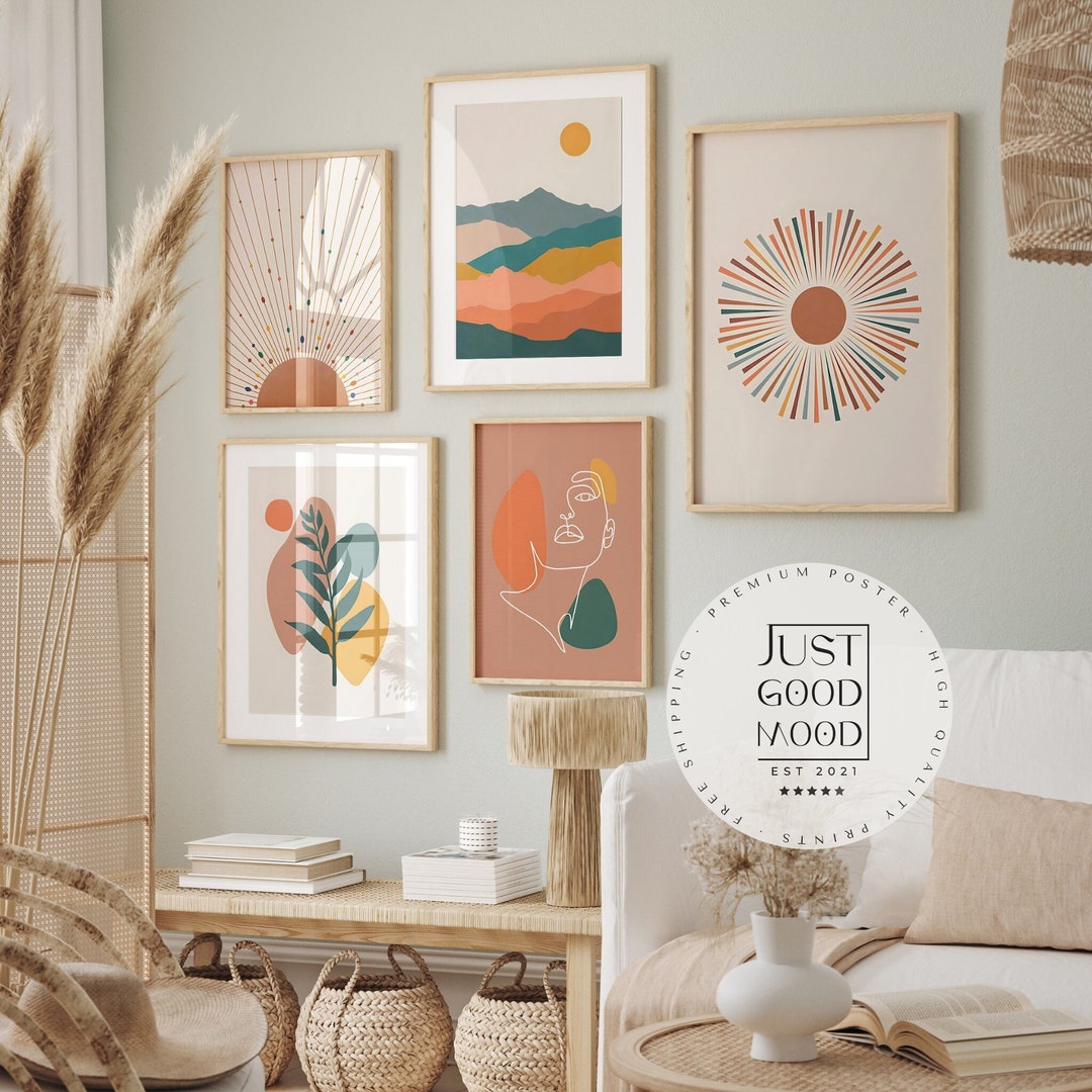 Poster Boho Abstract Terracotta Mustard Sun · Pictures Living Room ...