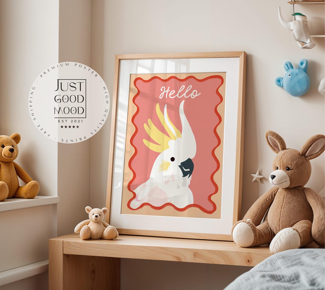 Poster Children's Room Bird · Cockatoo With Hello Lettering · Colorful ...