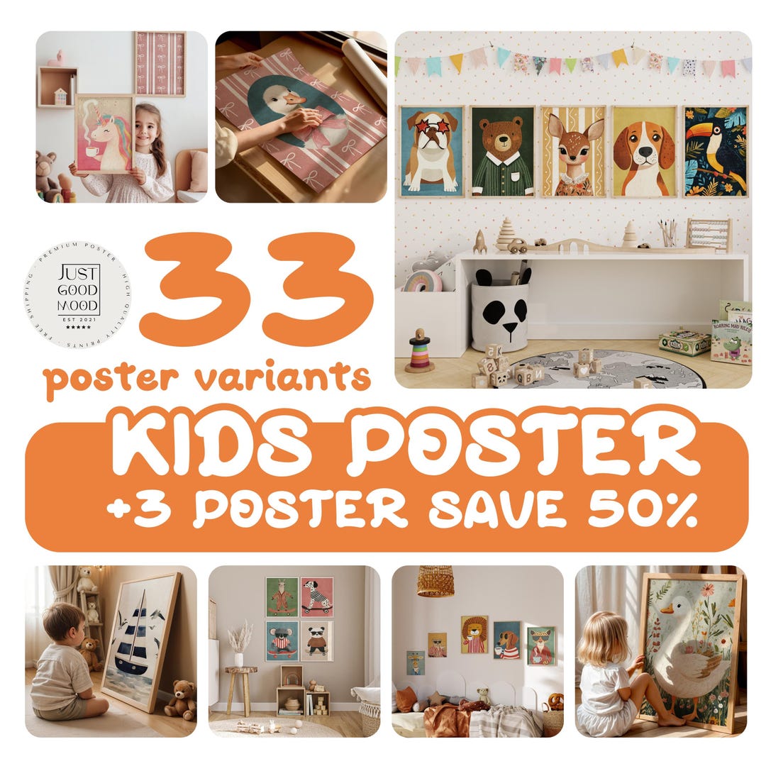 Modern Children's Room Posters · 33 Poster Variations · Cute Animal ...