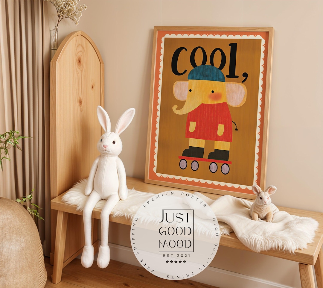 Elephant Poster for Children's Room · Cool on Roller Skates · Fun ...