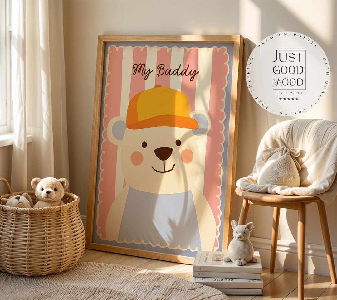 Bear Poster for Children's Room · "my Buddy" Lettering · Cute Animal ...