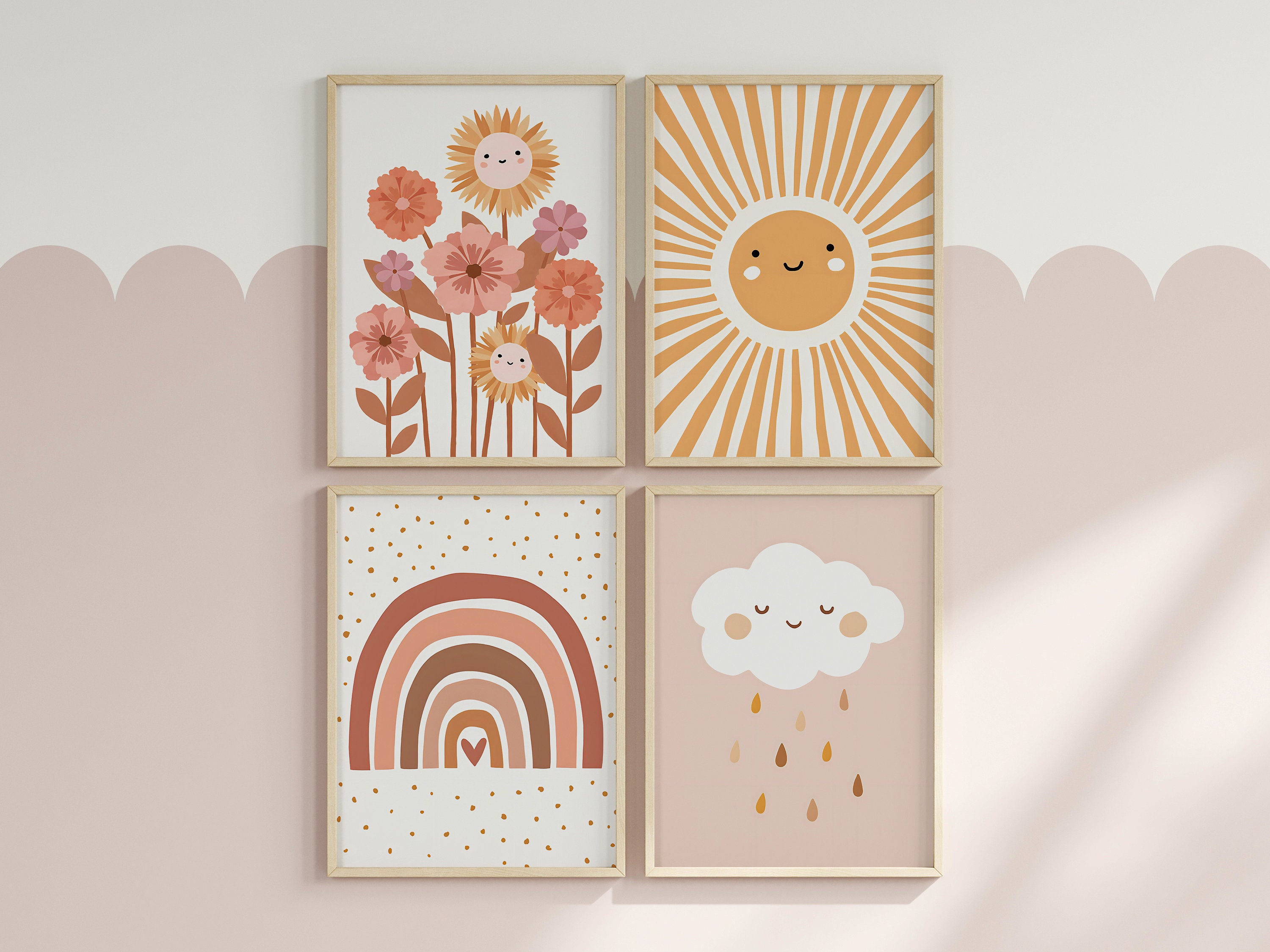 Sun, Flowers, Rainbow, Cloud Poster for Children's Room Pictures · Gift ...
