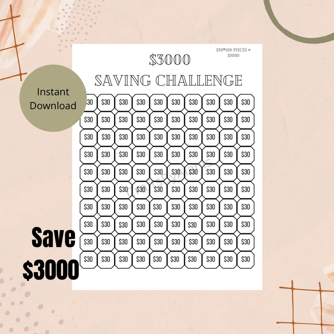 3000 Challenge Printable, 3000 Savings Challenge, Savings Tracker ...