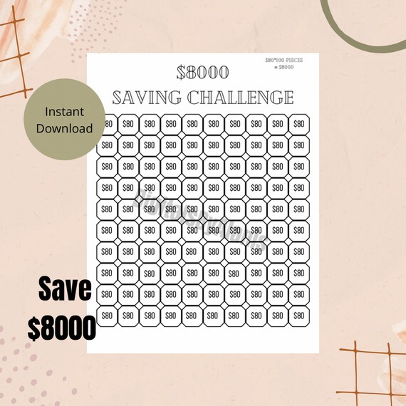 8000 Dollars Challenge Printable 8000 Savings Challenge Etsy