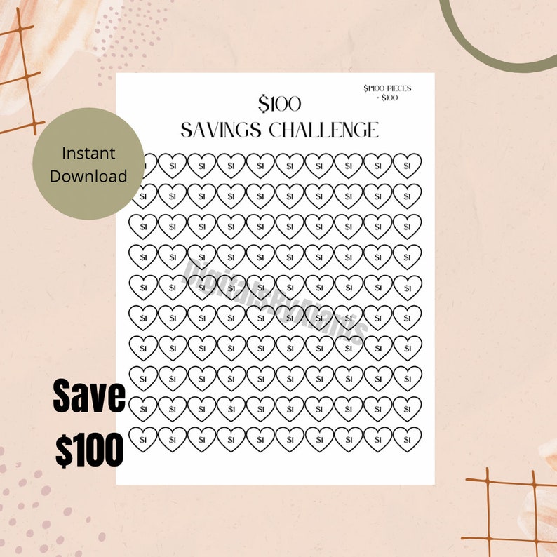 100 Dollar Savings Challenge Printable, Money Tracker (digital Download ...