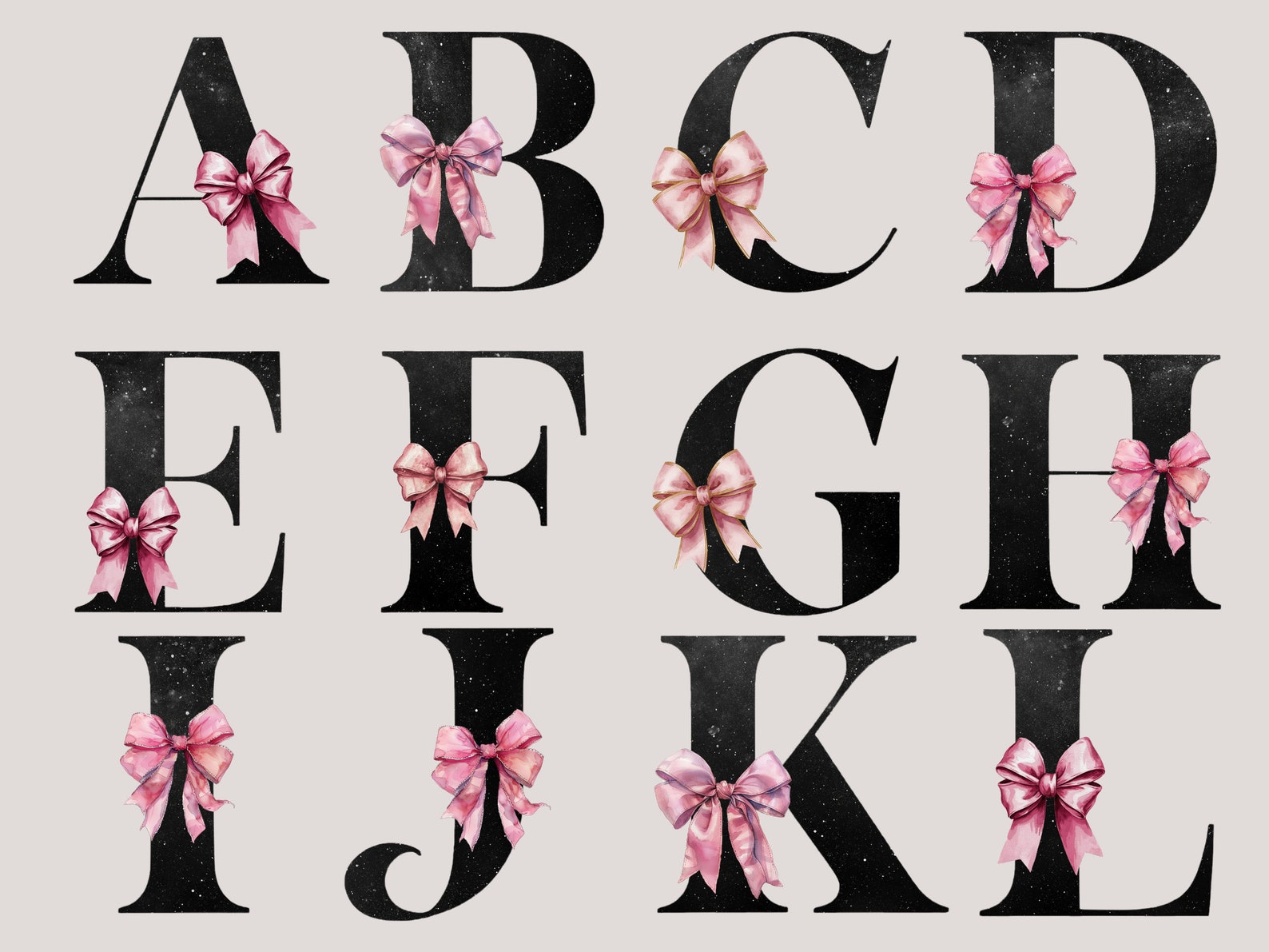 Watercolor Coquette Alphabet Clipart Pack Digital Alphabet Sublimation ...