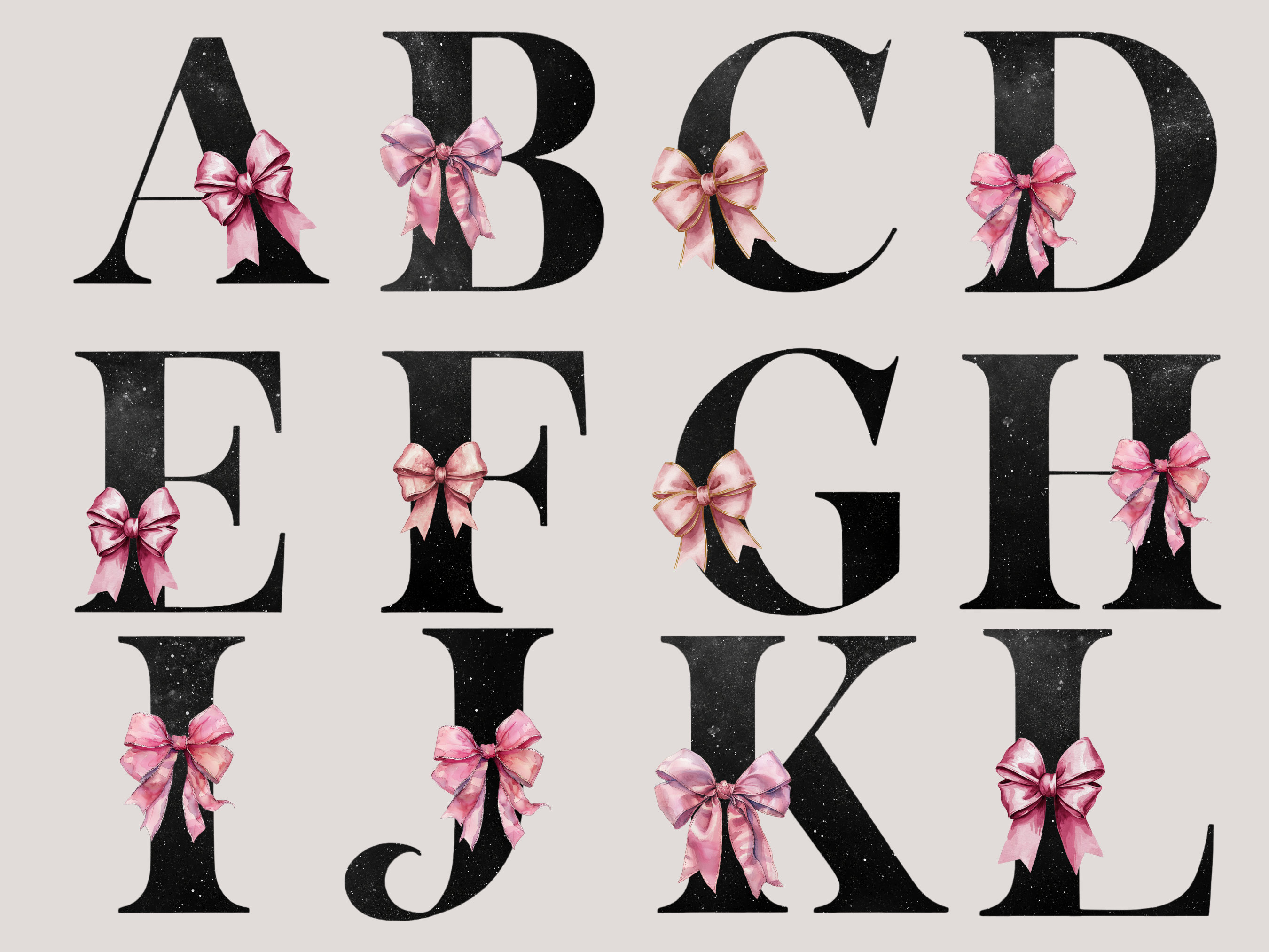 Watercolor Coquette Alphabet Clipart Pack Digital Alphabet Sublimation ...