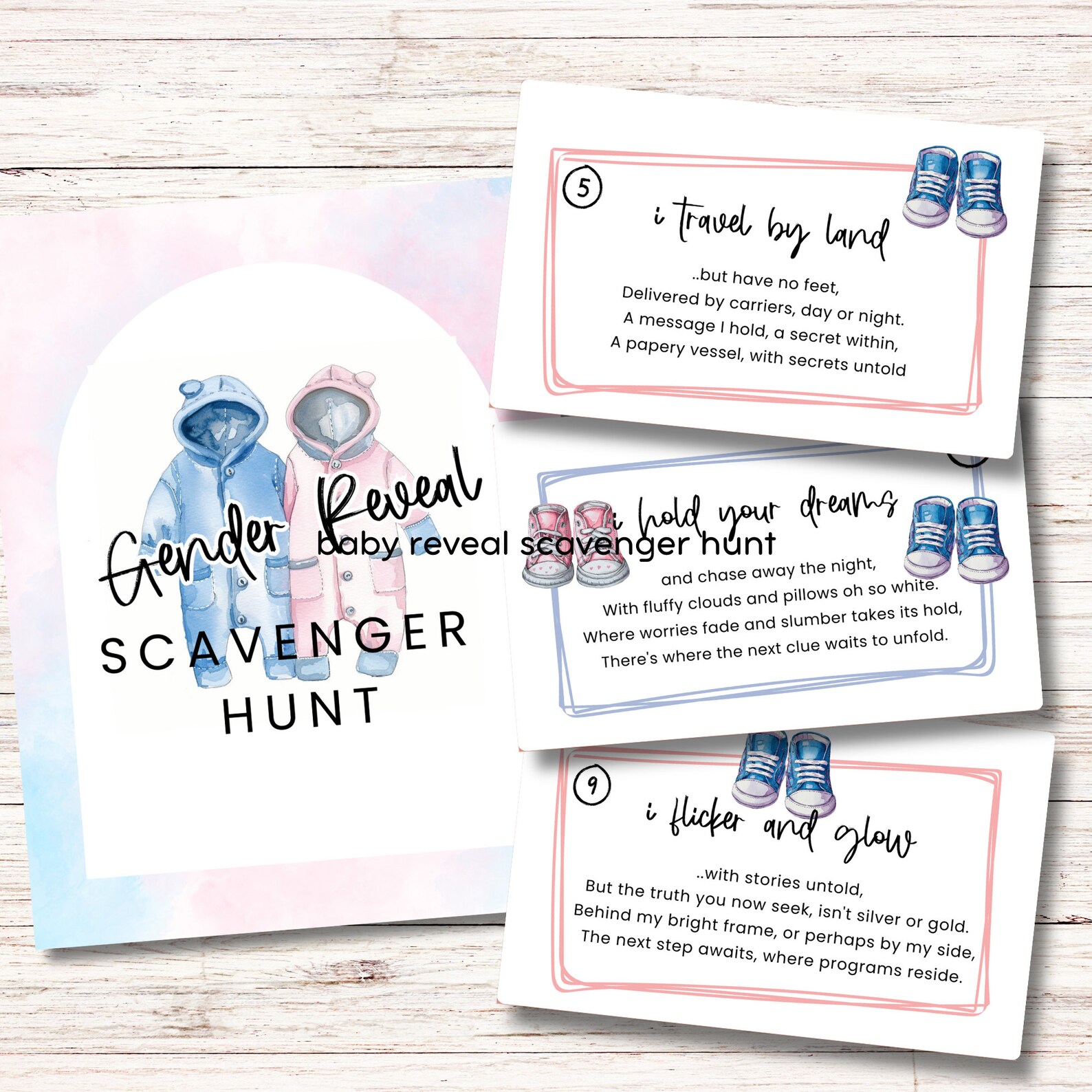 Gender Reveal Scavenger Hunt Clue Cards for Gender Reveal Game Baby ...