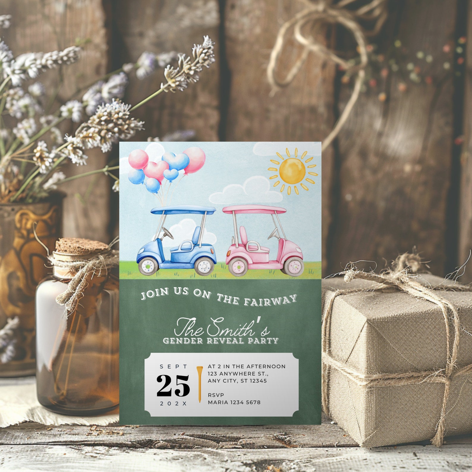 Golf Themed Gender Reveal Invitation He or She Golf Par-tee Gender ...