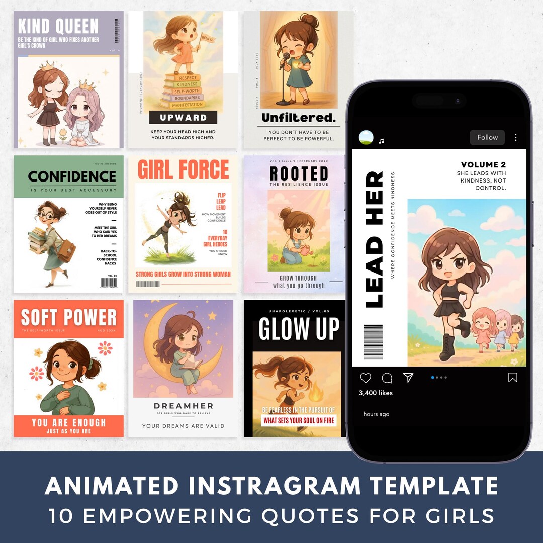 Animated Instagram Quote Template for Girls, Kawaii Chibi Instagram ...