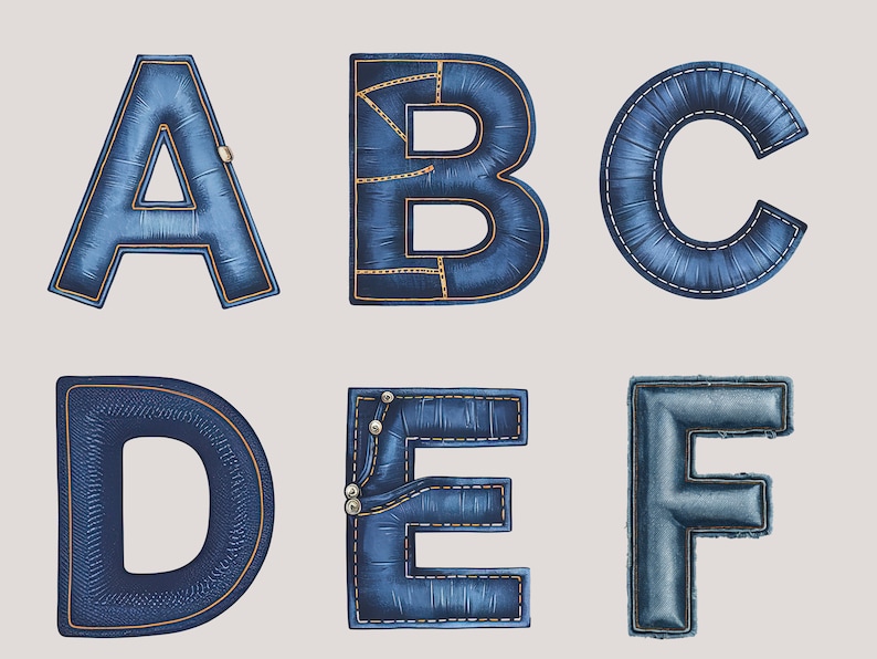 Watercolor Denim Alphabet Clipart Digital Jeans Font PNG Denim Letter ...