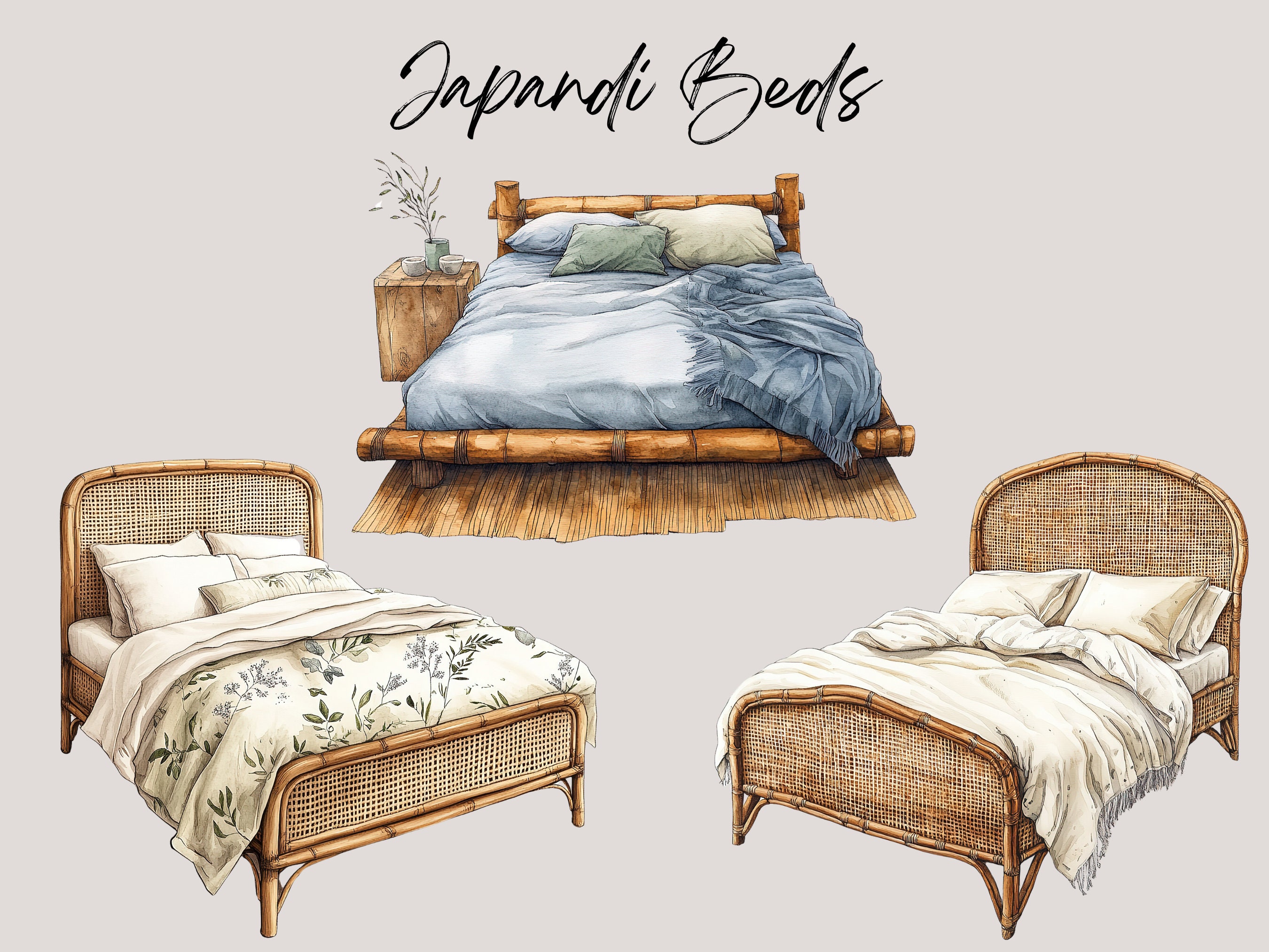 Japandi Furniture Watercolor Clipart Wabi Sabi Style Modern Japandi Art ...