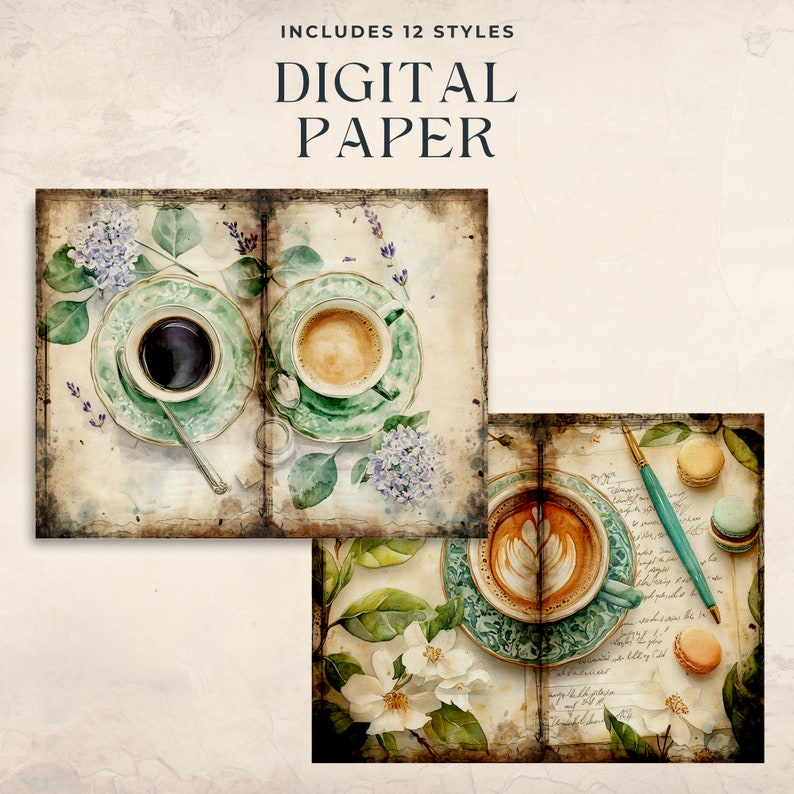 Coffee Lover Junk Journal Kit Cafe Digital Scrapbooking Papers Coffee ...
