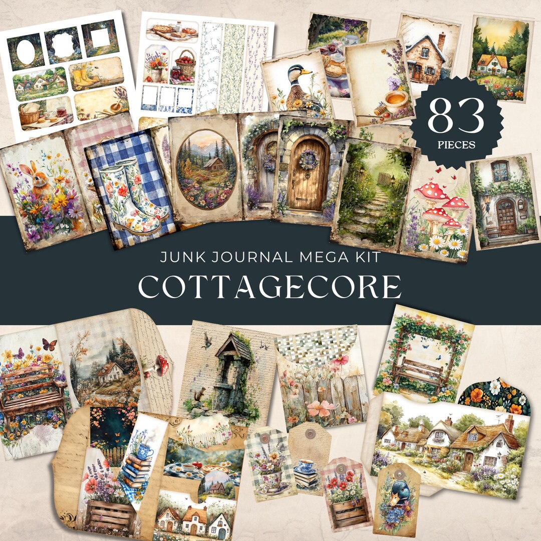 Cottagecore Junk Journal Kit Vintage Ephemera Mushroom Pages Floral ...