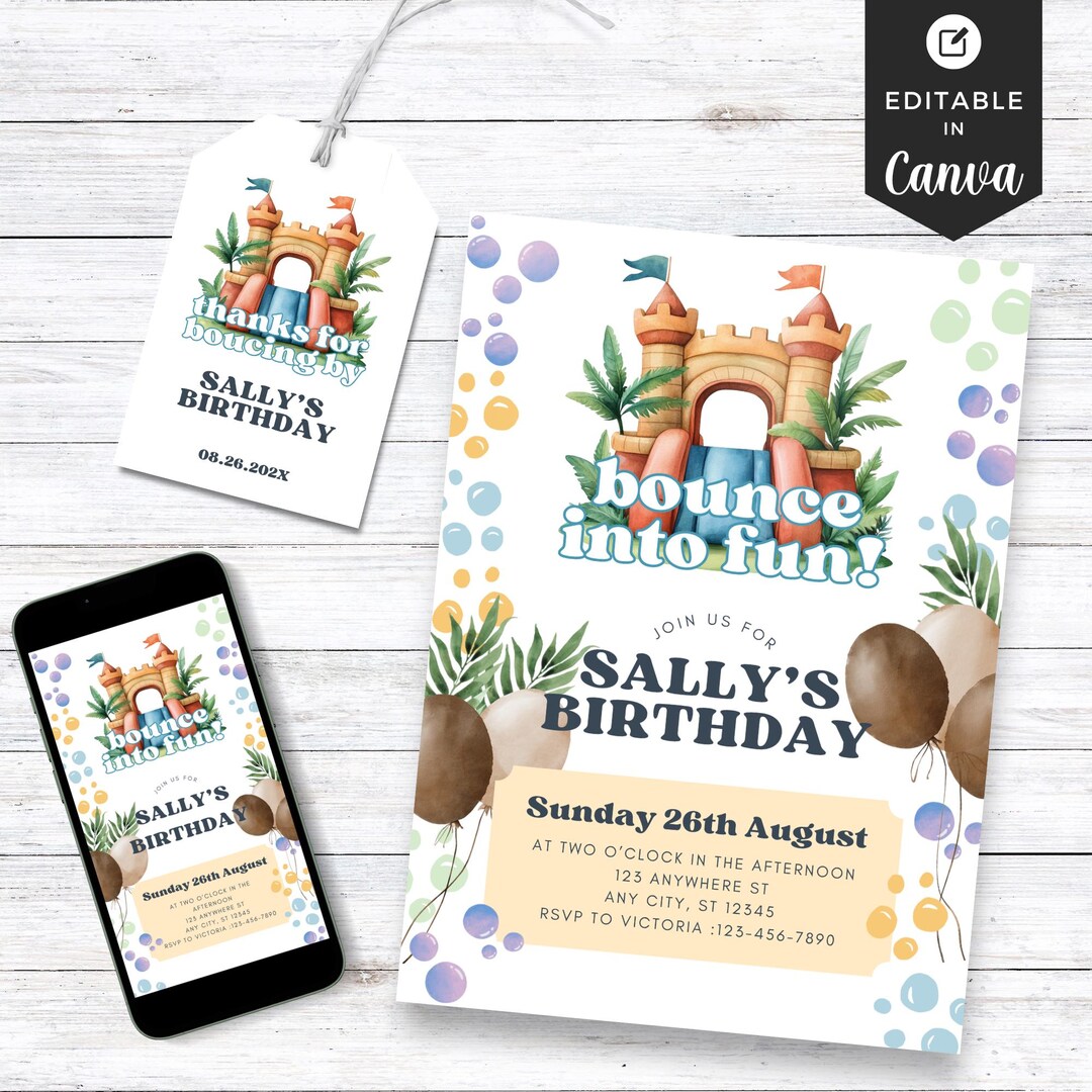 Bounce House Party Invite Bouncy Castle Birthday Invitation Jump and ...