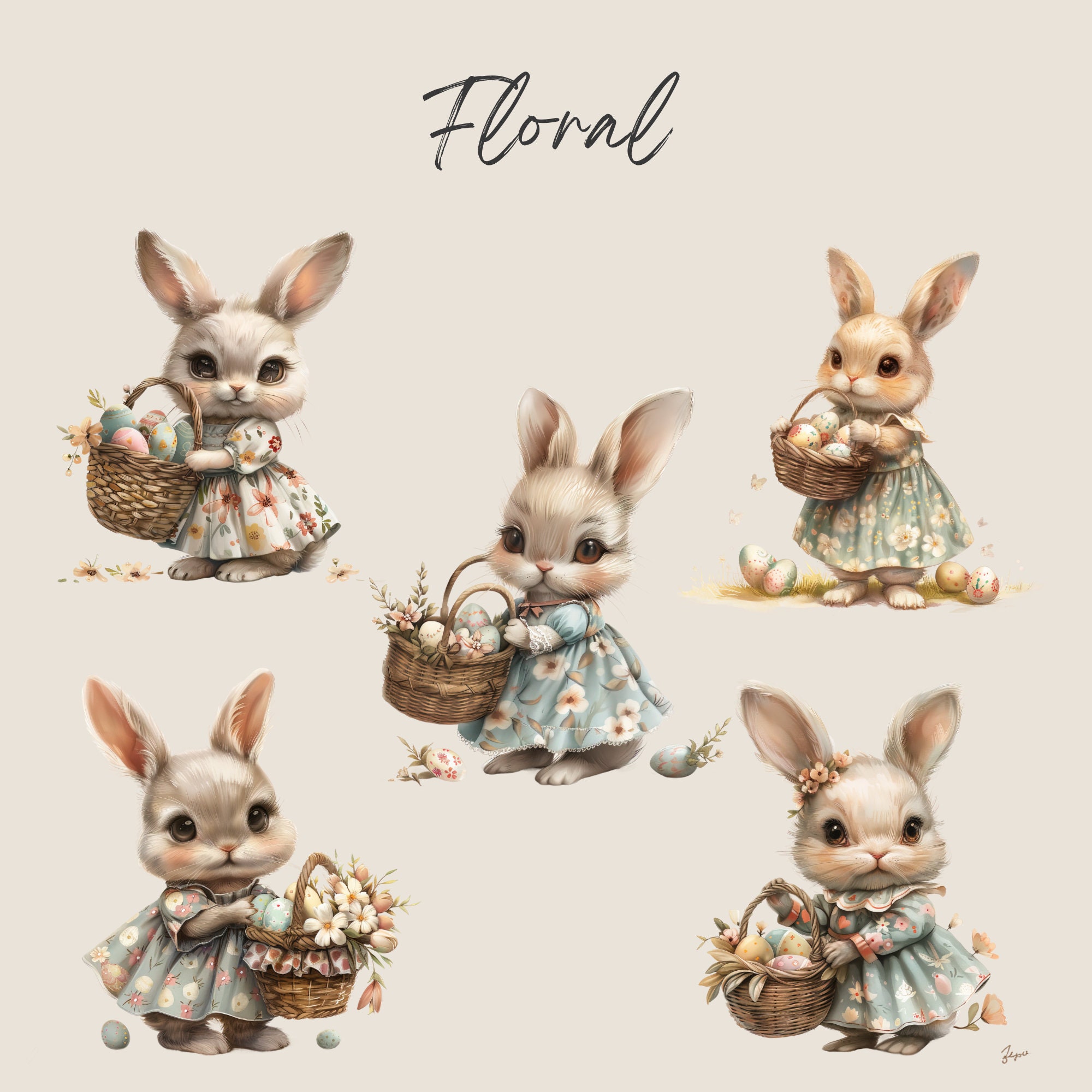 Easter Bunny in a Dress Clipart Easter Watercolor Bunny Clipart Easter ...