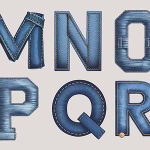 Watercolor Denim Alphabet Clipart Digital Jeans Font PNG Denim Letter ...