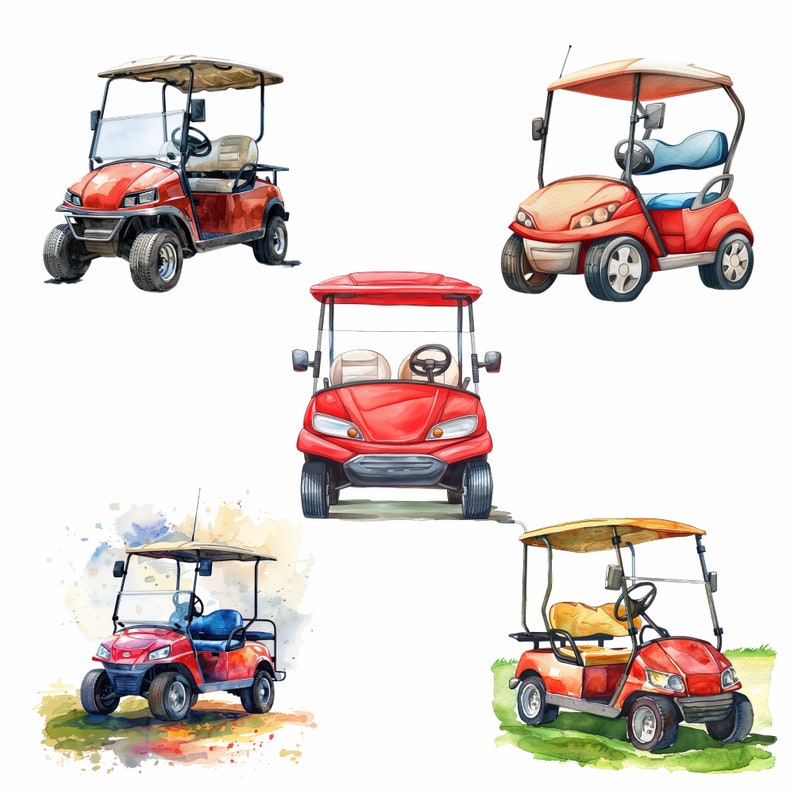Watercolor Golf Cart Clipart Golfer Clipart Red Golf Cart Sublimation ...