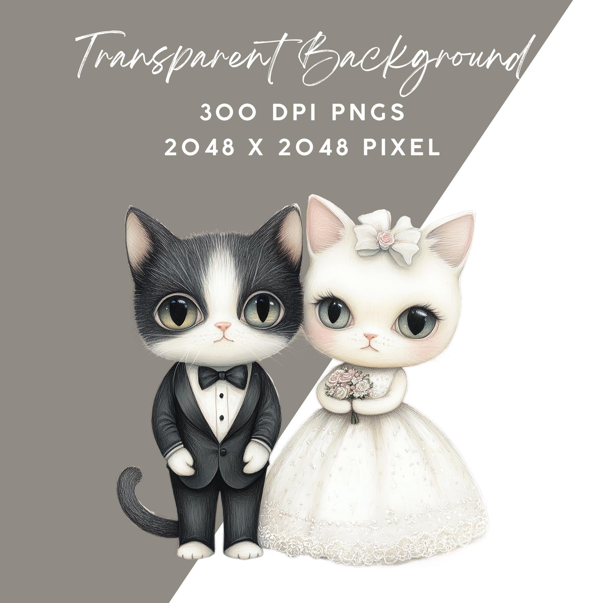 Wedding Cats Clipart Cute Cat Bride and Groom PNG Cat Lover Wedding Art ...
