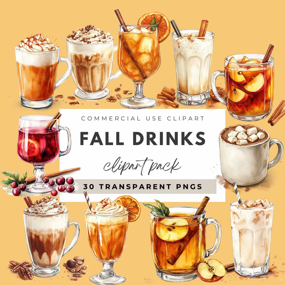 Watercolor Fall Drinks Clipart Autumn Coffee Clipart Cozy Drinks PNG ...