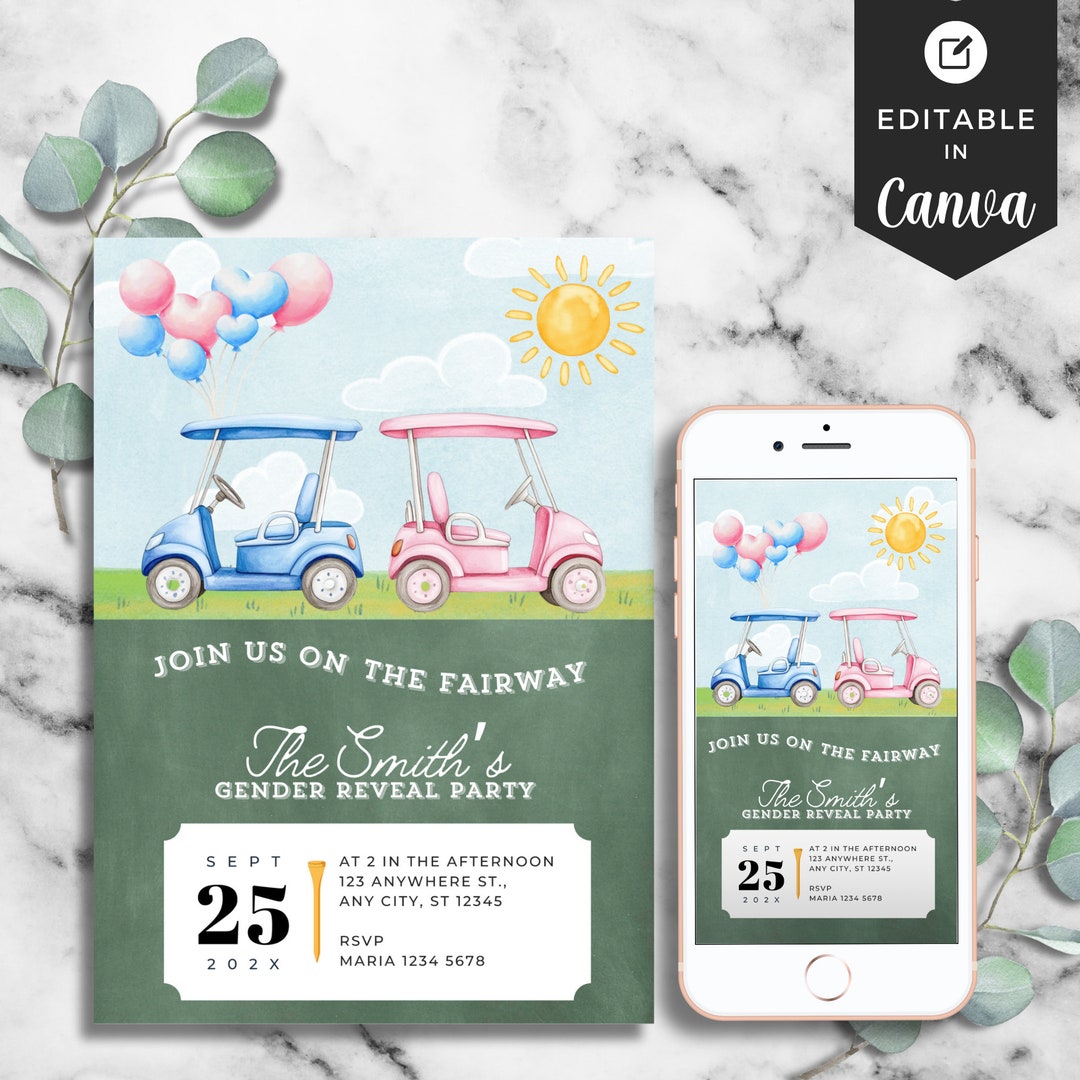 Golf Themed Gender Reveal Invitation He or She Golf Par-tee Gender ...