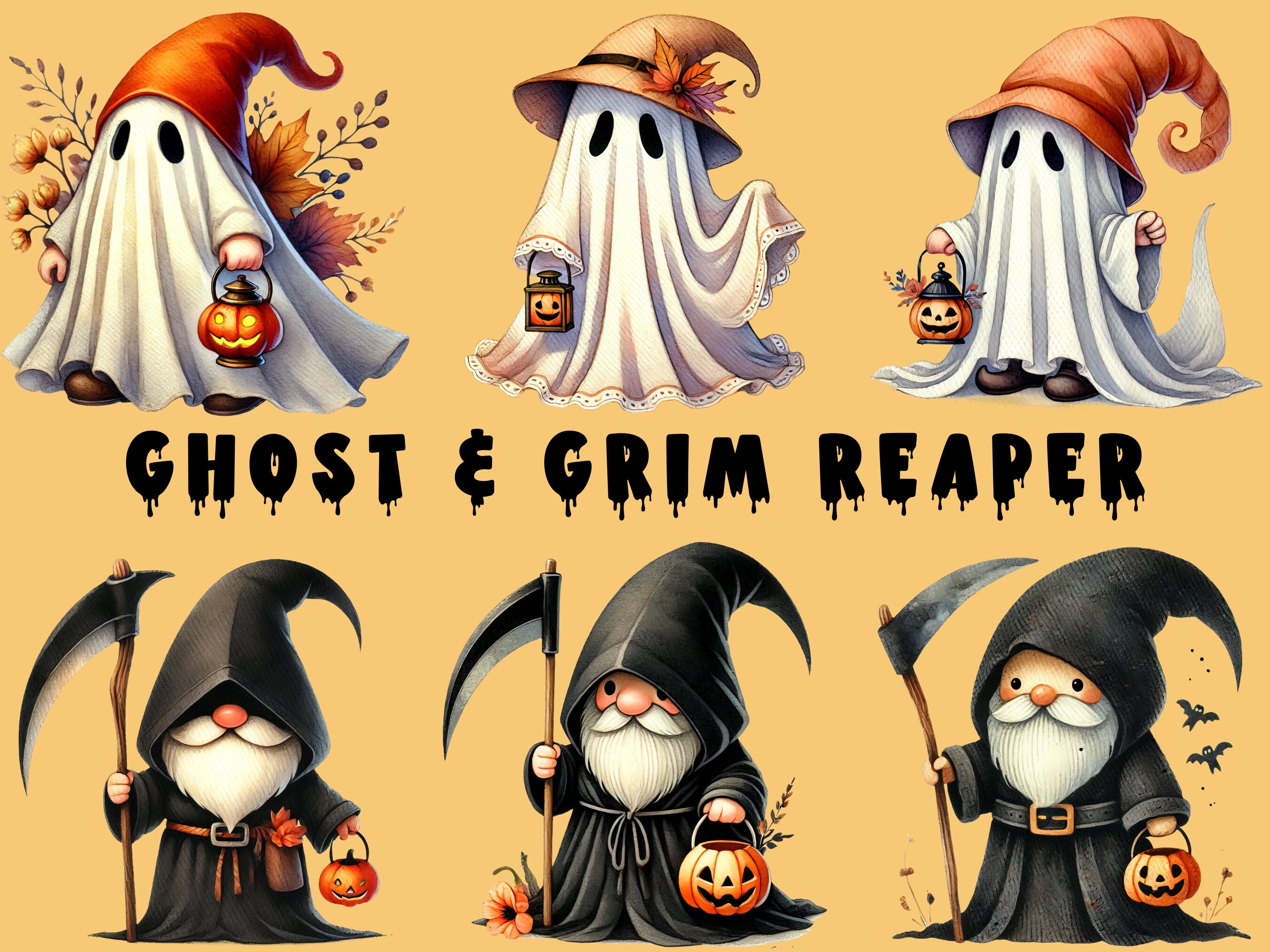 Halloween Gnome Clipart Gnome PNG Sublimation Design Ghost Gnome Spooky ...